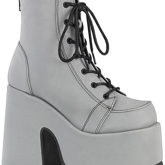 Demonia | Shoes | Camel 23 Flash Bomb Reflective Grey Platform Boots ...